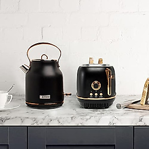 Haden Heritage Toaster, Wide Slot with Removable Crumb Tray and Settings (Black/Copper, 2 Slice)