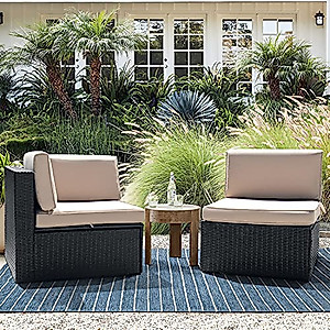 Flamaker 2 Pieces Patio Furniture Set Outdoor Loveseat All Weather PE Rattan Sofa Chair Set Corner Sofa Armless Sofa with Padded Soft Cushion (Beige)