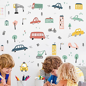 BuerHomie Vehicle Automobile Wall Decals for Boys Room, Cartoon Cars Stickers