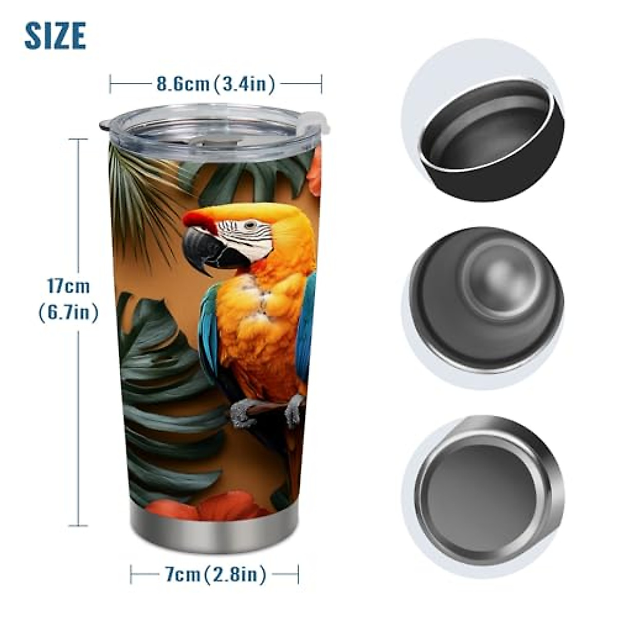 QWEUIOP 20oz Insulated Travel Coffee Mug Tropical Plants Butterfly Pattern Stainless Steel Tumbler with Lid Double Wall Vacuum Coffee Cup For Hot and Cold Drinks14310