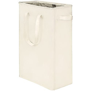 YIFAMIJOY 45L Slim Laundry Hamper, Collapsible Thin laundry Baskets with Handles, Narrow Dirty Clothes Hamper for Clothing Toys Organization Beige, 45L