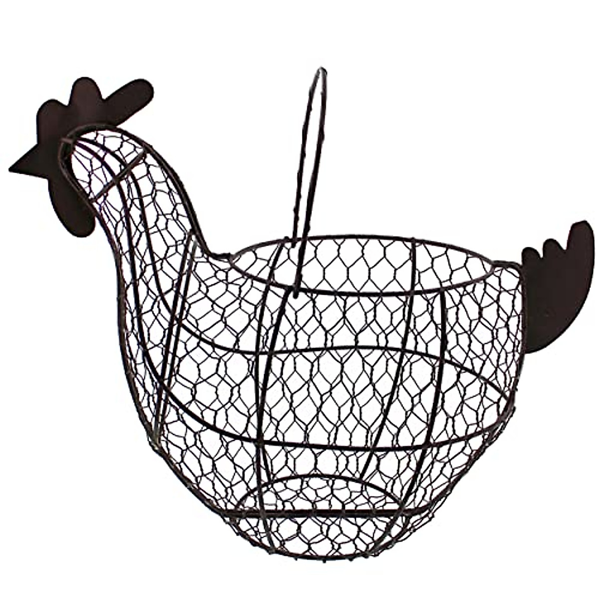 Rural365 Chicken Egg Holder - Brown Decorative Wire Basket with Handle Decor Wire Egg Basket for Kitchen or Living Room