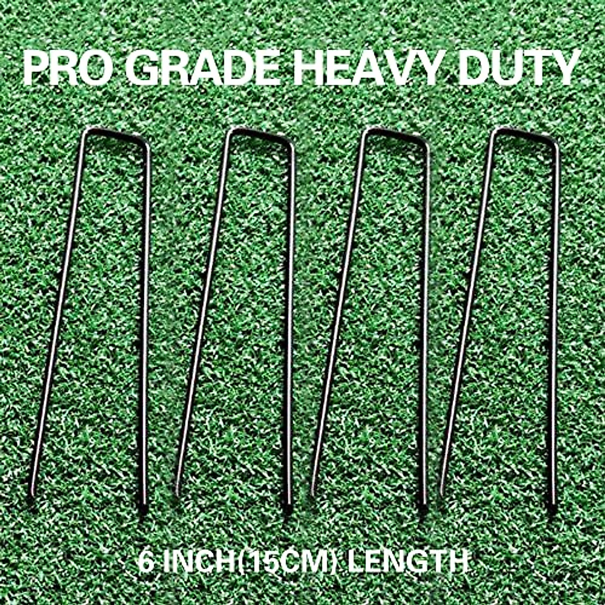Bakulyor 50pcs Black Landscape Staples + 50pcs Buffer Washer, 6 Inch 11 Gauge Garden Stakes Staples, U Shaped Galvanized Lawn Pins Heavy Duty Yard Ground Pin for Weed Barrier Sod Fabric Decorations