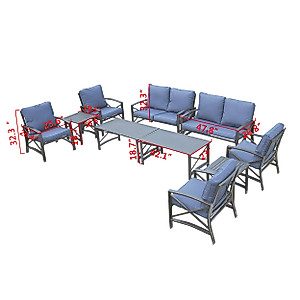 PatioFestival Outdoor Furniture Set Patio Conversation Sets Modern Metal Patio Sofas with Loveseat, Chairs and Coffee Table for Yard, Pool, Garden, Porch (10 Pcs, Blue)