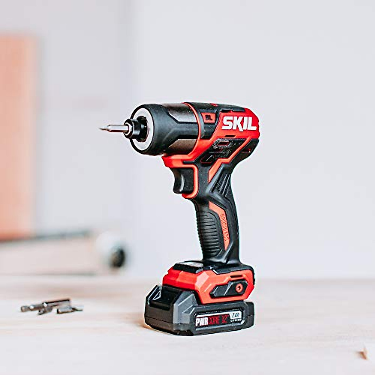SKIL 2-Tool Drill Combo Kit: PWR CORE 12 Brushless 12V 1/2" Cordless Drill Driver & Brushless 1/4" Hex Cordless Impact Driver, Includes 2.0Ah Lithium Battery & PWR JUMP Charger - CB742901, Red
