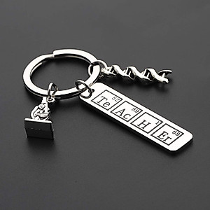 CHOROY Chemistry Teacher Keychain Gift Microscope DNA Keychain Science Teacher Jewelry Laboratory Gift Periodic Table Gift (Chemistry Teacher Keychain)