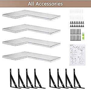 SEHERTIWY Corner Floating Shelves Wall Mounted Set of 4, Rustic Wood Wall Storage Shelves for Bedroom, Living Room, Bathroom (Rustic White)