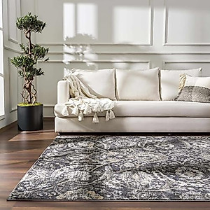 BoutiqueRugs Owatonna Traditional Floral Area Rug - Oriental Damask Patterned Rug for Living Room, Bedroom, Dining Room - Black, Charcoal, Sage - 4'3" x 5'7"