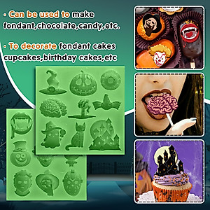 Whaline 2Pcs Halloween Theme Fondant Molds Halloween Spider Pumpkin Eyeball Clown Vampire Pattern Silicone Candy Moulds for Halloween Party Cupcake Topper Decorating Sugar craft Gum Paste Resin Clay