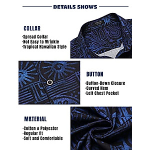 COOFANDY Men's Hawaiian Shirts Casual Short Sleeve Button Down Tropical Beach Shirt Whith Pocket Blue