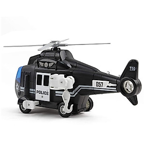 Vokodo Police Helicopter 11" With Lights And Sounds Push And Go Includes Rescue Basket Durable Toy Friction Kids Cop Chopper SWAT Airplane Pretend Play Truck Great Gift For Children Boys Girl Toddlers