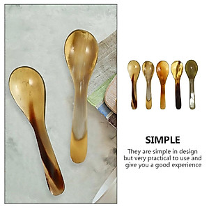 Uonlytech 5Pcs Buffalo Horn Caviar Spoons, Small Dessert Spoons Ox Horn Coffee Spoons Dinner Serving Spoon for Kitchen Flatware Supplies Coffee Spoon
