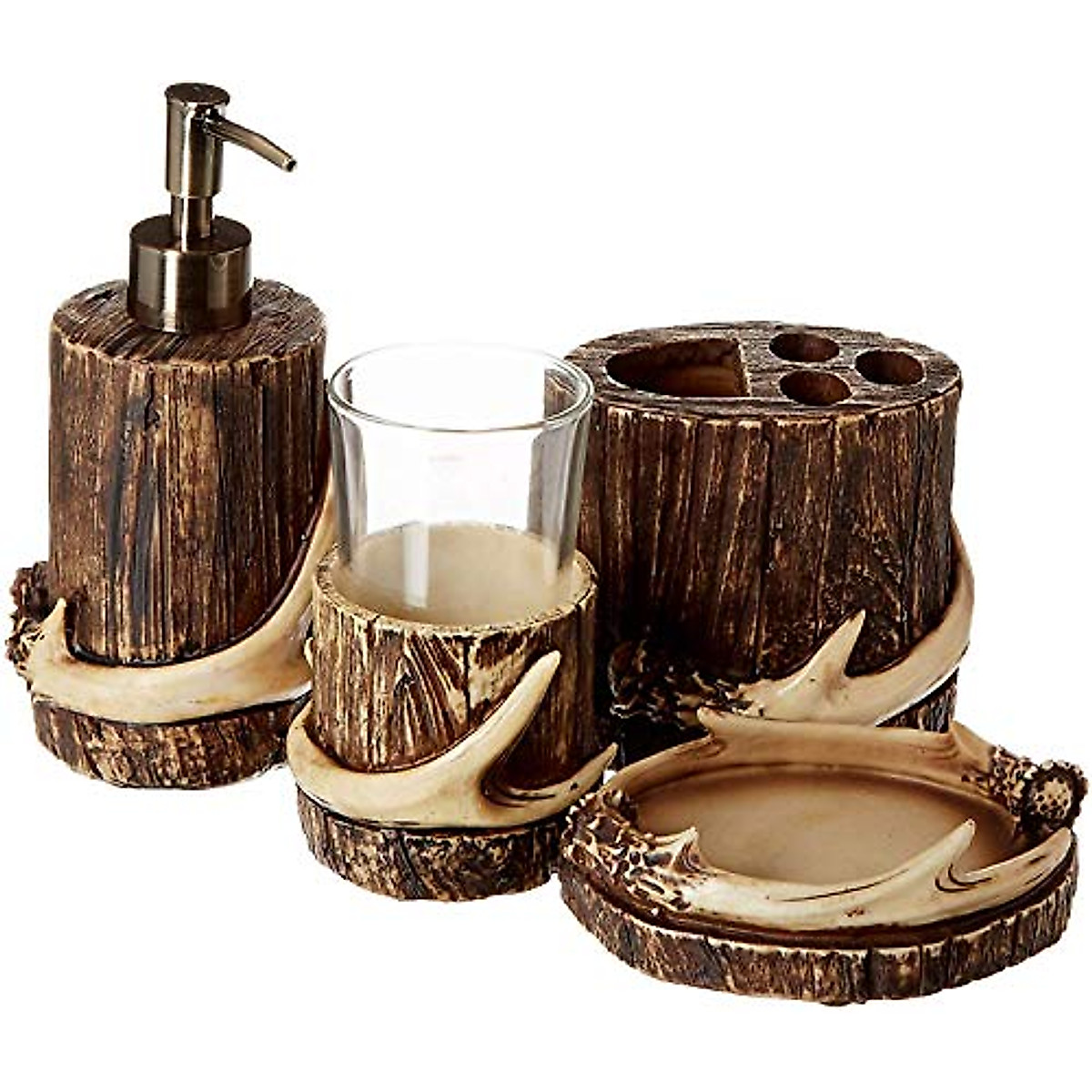 HiEnd Accents Antler 4-PC Bath Accessory Set - Tumbler, Soap Dispenser, Toothbrush Holder & Soap Dish