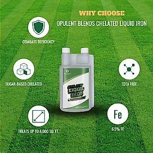 Opulent Blends Chelated Liquid Iron (32 fl. oz.) - Liquid Chelated Iron for Lawns, Trees, and Shrubs - 6.5% Iron - EDTA Free - Made in The U.S.A.