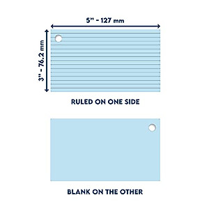 300 ruled index cards with rings (3" x 5") in 6 colors, with storage box. Ideal for students, teachers, note-taking, and language learning. Made in USA.