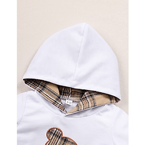 Yoxindax Toddler Baby Boy Clothes Outfits Plaid Bear Long Sleeve Hoodie Sweatshirt Patchwork Pants Fall Winter Clothes for Boys(4-5t)