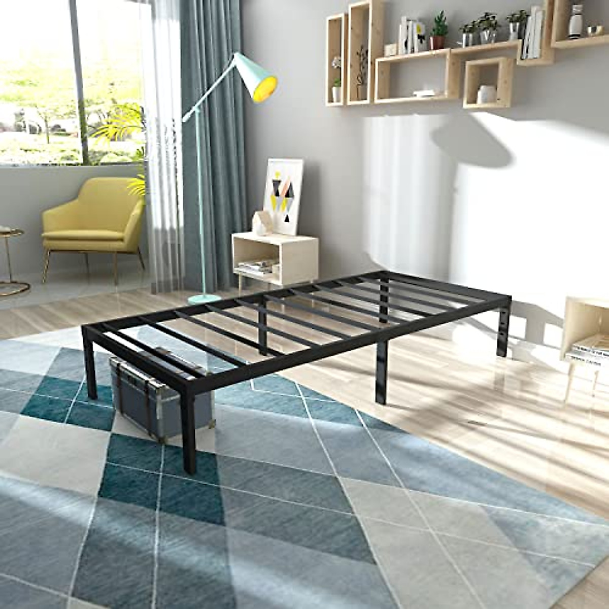 Rooflare Twin Size Bed Frames 14 Inch Heavy Duty Max 3500lbs Metal Twin Size Mattress Platform for Boys Girls Kids No Box Spring Needed Easy to Assemble-Black