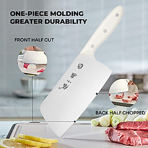 ZHANG XIAO QUAN SINCE 1628 Chinese Meat Cleaver 7.3”, Heavy Duty Chopper Knife 40Cr13 Stainless Steel for Meat Vegetable Chef Knife White