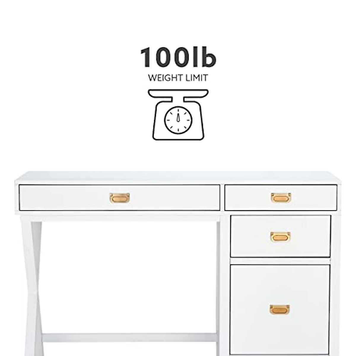 Linon White Modern Classic Side Storage Sadie Desk