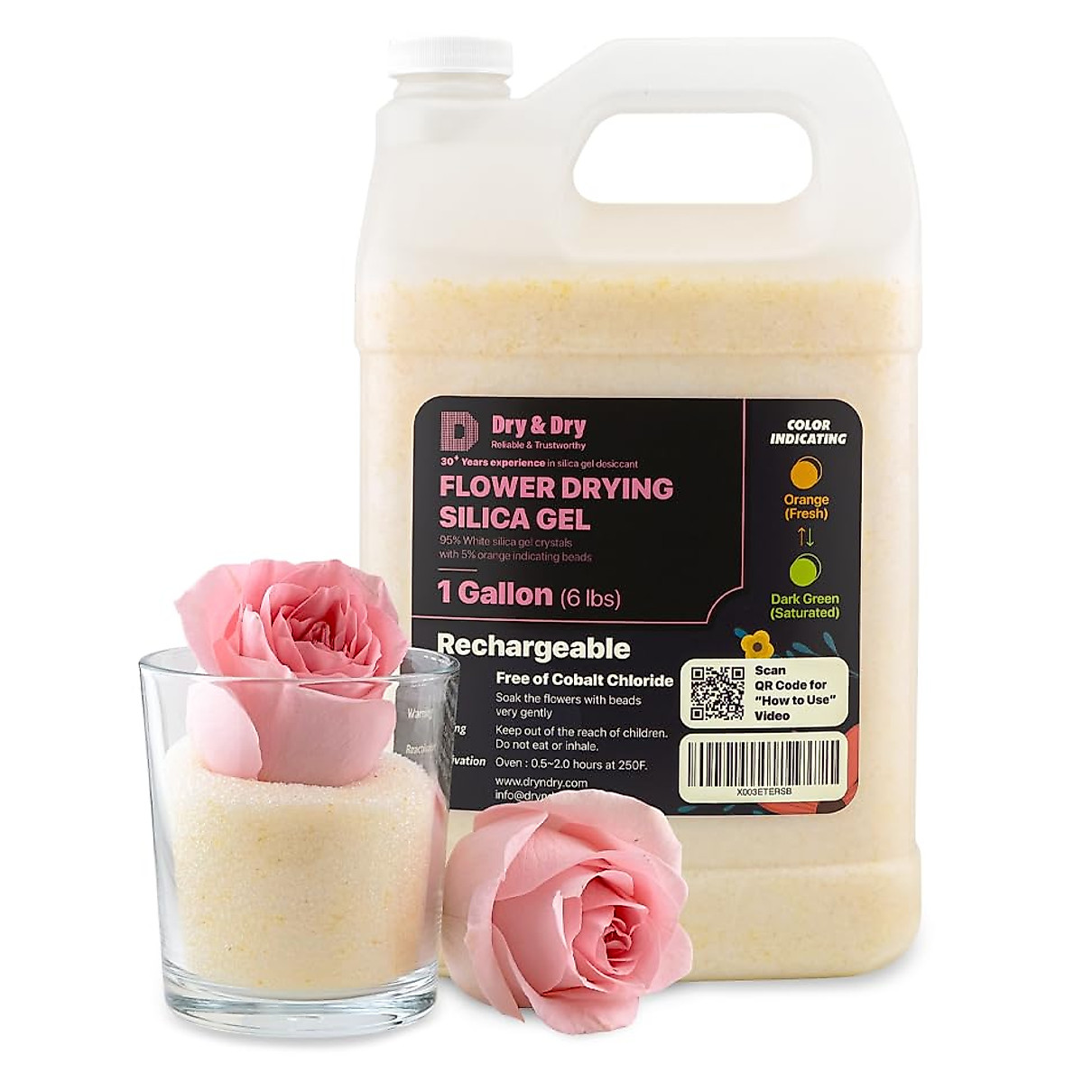 Dry & Dry (1 Gallon-NET 6 LBS) Color Indicating Premium Silica Gel Flower Drying Desiccant - Flower Drying Silica Gel Desiccant(6 LBS Reusable) Silica Gel
