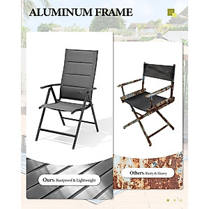 Crestlive Products Folding Patio Chairs Set of 4, Aluminium Outdoor Folding Chairs with Soft Cotton-Padded Seat,Adjustable High Backrest for Camping, Garden, Backyard