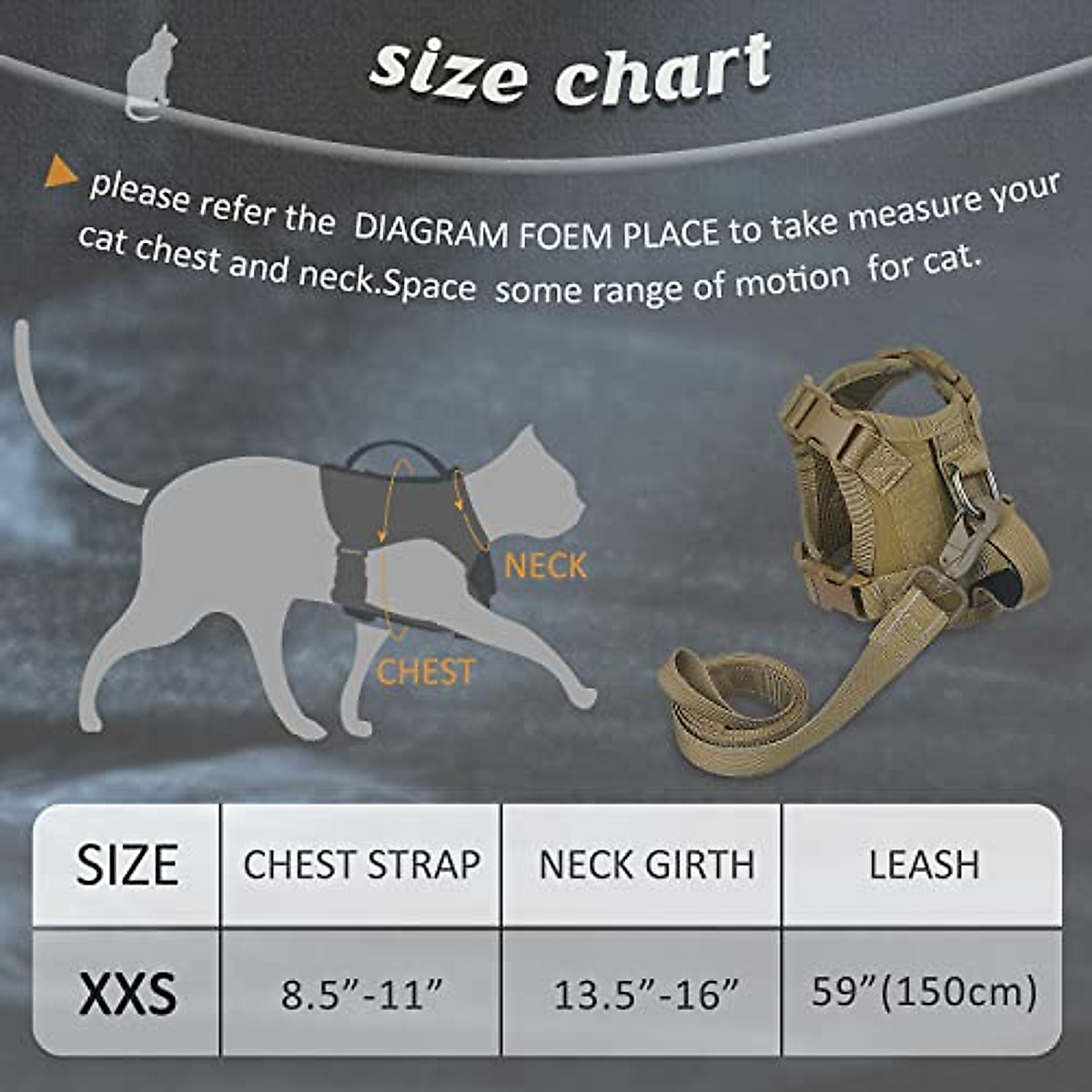 Cat Harness and Leash Set for Travel Training, no Pull Escape Soft Control Handle Tactical Vest for Puppy Kitten Small cat with ID tag,Adjustable snug Jacket Breathable air mesh Universal Anxiety