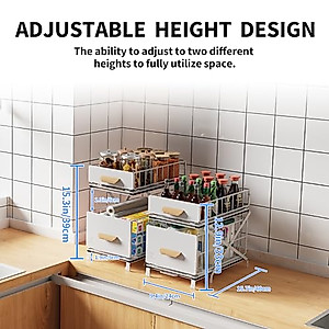 SweeTinytwo 2 Tier Under Sink Organizers and Storage, Kitchen Cabinet Pull Out Shelves with Height Adjustment (40CM Two Level Adjustment, White)