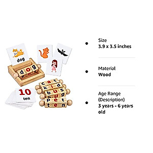 Montessori Toys for Toddlers 2 3 4 Years Old Wooden Reading Blocks Flash Cards Short Vowel Turning Rotating Matching Letters Toy for Kids Educational Alphabet Learning Toys for Preschool Boys Girls