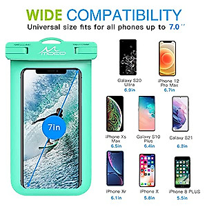 MoKo Waterproof Phone Pouch Holder [2 Pack], Underwater Phone Case Dry Bag with Lanyard Compatible with iPhone 14 13 12 11 Pro Max X/Xr/Xs Max/SE 3,Samsung S21/S10/S9/S8 Plus, Blue+Green