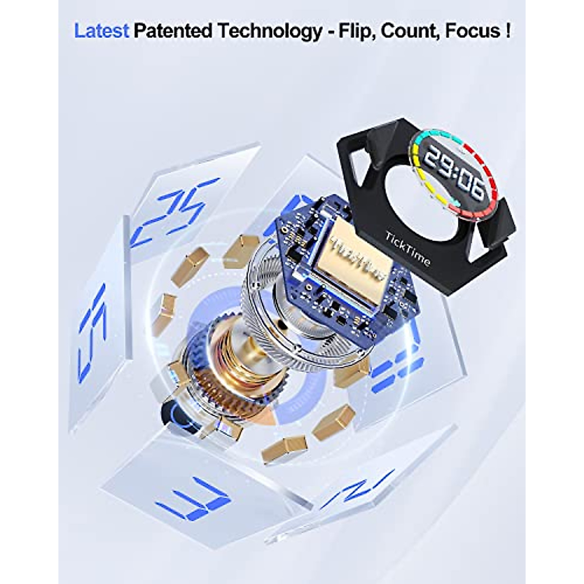 Ticktime Pomodoro Timer, Productivity Timer Cube, Hexagon Magnetic Flip Focus Timer, Mute & Adjustable Sound Alert, for Work, Office, ADHD, Study, Task, 3/5/10/15/25/30min & Custom Countdown - Gray