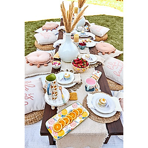 Mud Pie Floral Dip Dish Set, Pink, bowl 3" x 5"dia | spoon 1.2" x 4"