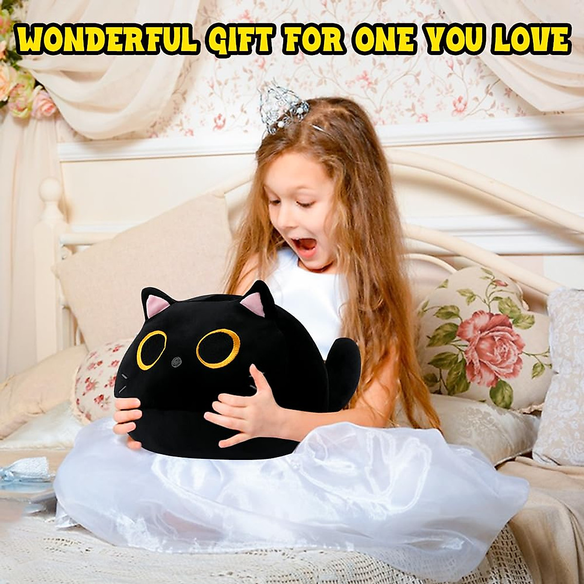 MDCGFOD Black Cat Plushies Pillow Cute Stuffed Animal Plush Toys Kawaii Stuff Soft Plush Doll Cat Shape Sofa Pillow Stuff Cat Baby Plush Toys for Kids Girlfriend Birthday (14in/36cm)