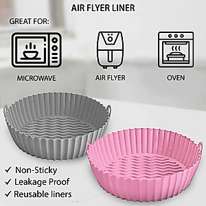 2 Pack Square and Round Air Fryer Silicone Liners | Silicone Air Fryer Liners Pot 2 to 5 QT Replacement of Parchment Paper Liners, Non-Stick, Food Grade, Oven Accessories Reusable Liners Pink + Grey