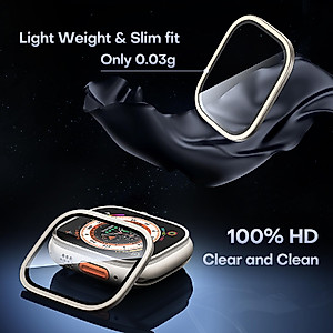 LϟK 2 Pack for Apple Watch Ultra 2 / Ultra Screen Protector 49mm - 9H Tempered Glass + Titanium Alloy Frame [Stay Original] Waterproof HD Glass Film for iWatch Ultra 49mm, Titanium