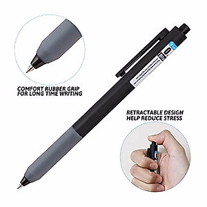 SMOOTHERPRO Premium Retractable Gel Pens 12 Pack 0.5mm Fine Black Refillable Ballpoint Pen Set with Comfortable Rubber Grip Super Smooth Long Lasting Writing (SL120)