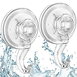 Elegear Wreath Suction Cup Hooks, Heavy Duty Suction Hooks Hold up to 11LB, 2 Pack Reusable & Waterproof & Clear Shower Hooks, Towel Hanger Kitchen Bathroom Hook for Loofah Wreath Bags Bathrobes