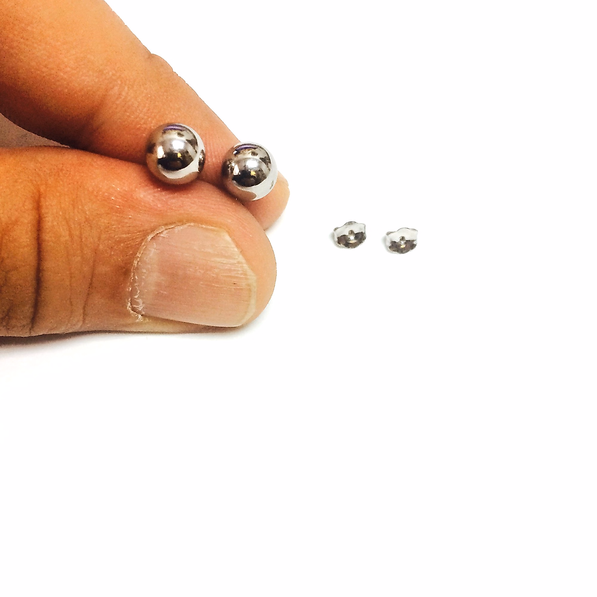 14K White Gold Ball Stud Earrings, 7mm
