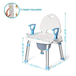 2 in 1 450lbs Shower Chair for Inside Shower Bath Seat with Commode Bath Bench with Back and Arms Bathroom Shower Seat for Senior and Disabled