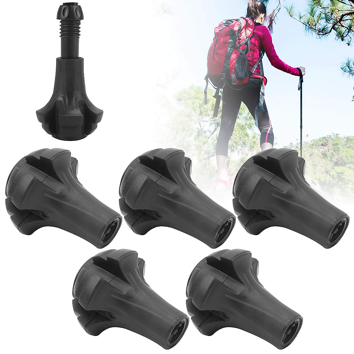 RiToEasysports 5Pcs Stick Tip Set,Trekking Pole Tip Cover Nonslip and Increase The Tip Grip Alpenstocks Accessory Climbing Stick