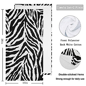 Naanle Simple Style Zebra Pattern Soft 2 Piece Fluffy Guest Hand Towels, Multipurpose Decor for Bathroom, Hotel, Gym and Spa (14" x 28",Black White)