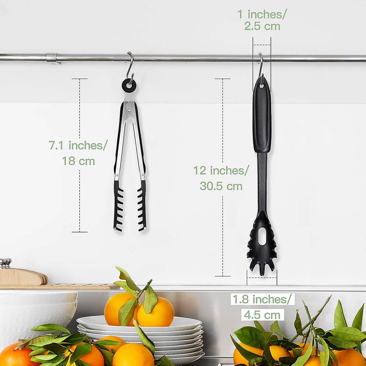 Boao 2 Pieces Small Spaghetti Spoon and Pasta Tong Silicone, 12 Inch Spaghetti Spoon and 7.1 Inch Stainless Steel Handle Spaghetti Tong Food Clip for Spaghetti Noodle