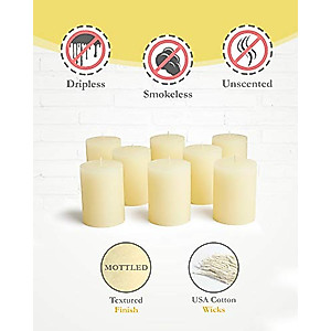 Mottled Pillar Candles by Bask - Set of 8 - 3" x 4" Dripless Unscented Candles in Ivory for Home Decor, Relaxation & All Occasions