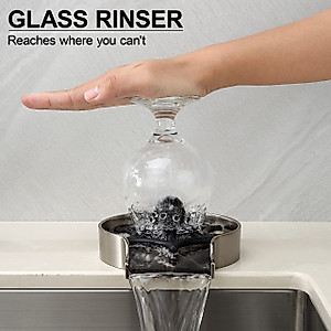 2023 Newest Metal Glass Rinser for Kitchen Sink - 360° Rotary Cup Washer, Faucet Cup Rinser Cleaner Kitchen Sink Bottle Washer for Bar, Brushed Nickel