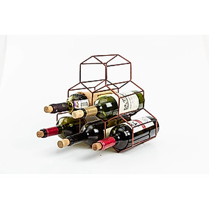 Asian Home Geometric Hexagon 6 Bottle Desktop Wine Rack Freestanding Countertop Bottle Holder for Wine Storage, Metal, Copper