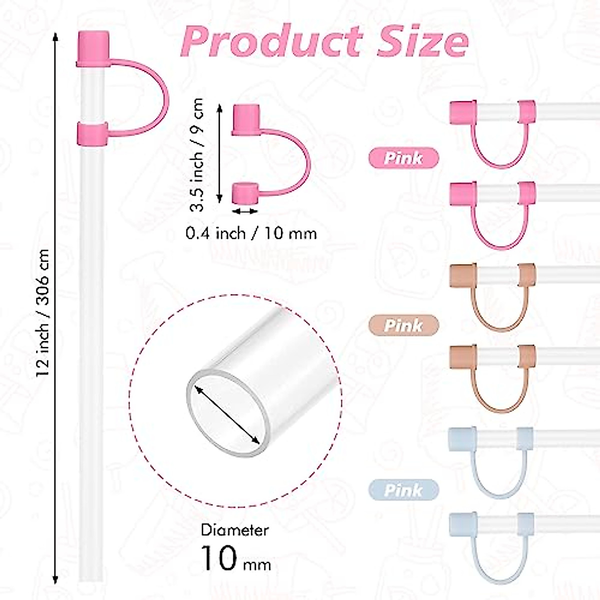 6 Straws with Cover Cap for Stanley Tumbler Replacement - Reusable Straw with Stopper Tips, Perfect for Stanley Cup with Handle H2.0, 14, 20, 30, 40oz Accessories