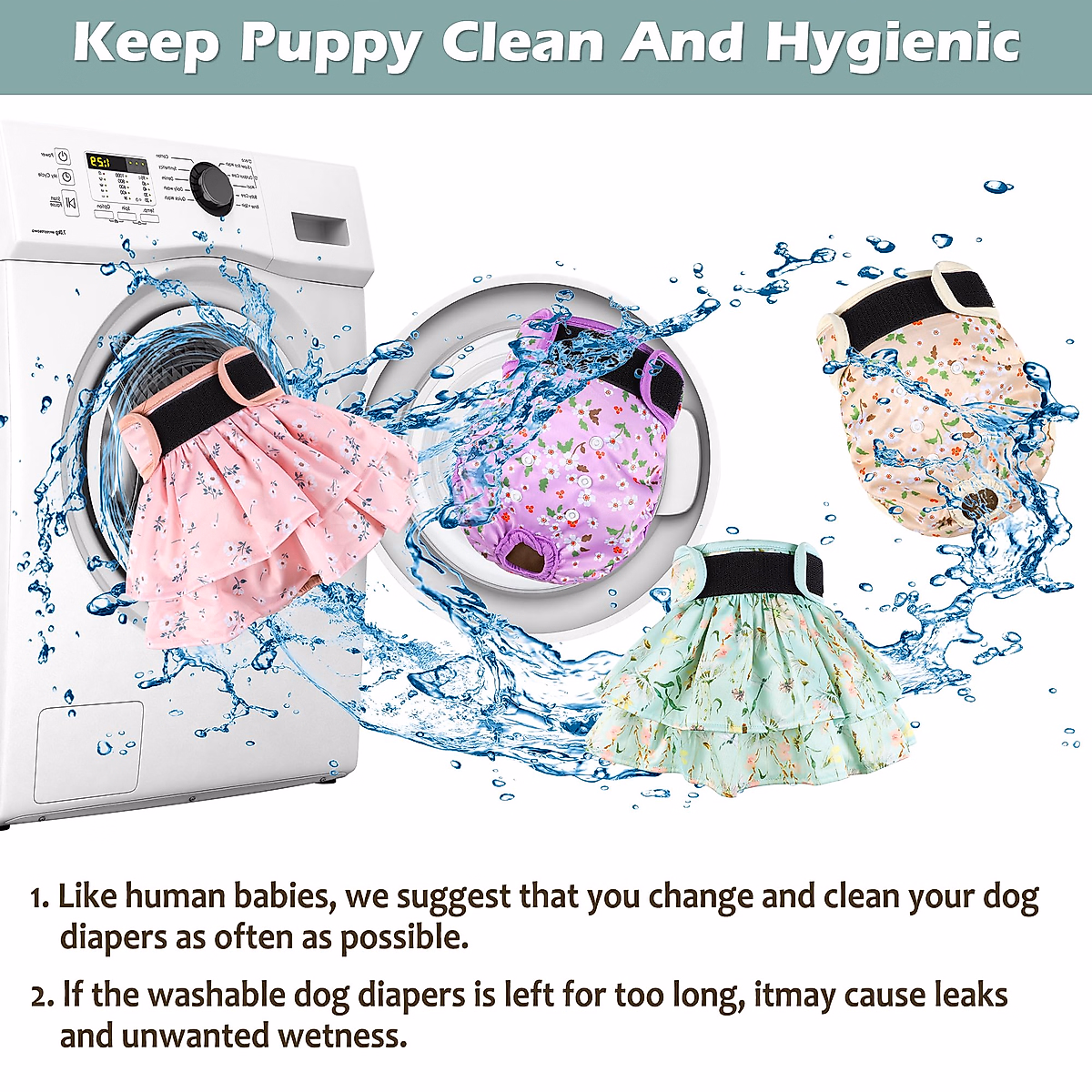 Washable Female Dog Diapers Skirt(4 Pack) - Reusable Doggie Diapers with Adjustable Snaps, High Absorbency Leak-Proof Puppy Diapers for Female Dog in Heat, Period, Incontinence XL