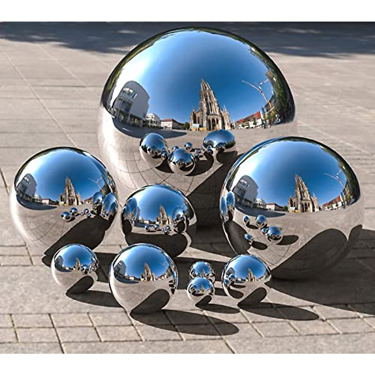 Nerien Gazing Ball, Stainless Steel Garden Mirror Globe, Polished Ornament Sphere, Hollow Floating Reflective Hemisphere, for Home Pond Outdoor Swimming Pool Decoration, Silver, 5Pcs