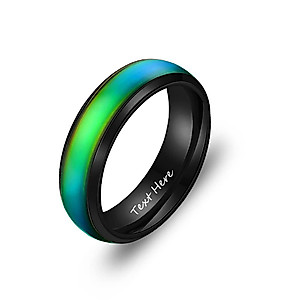 Personalized Mood Ring for Him Her,Custom Temperature Sensative Ring Name Engraved Finger Band Stainless Steel Color Changing Wedding Band for Men Women Black,Size 5-13