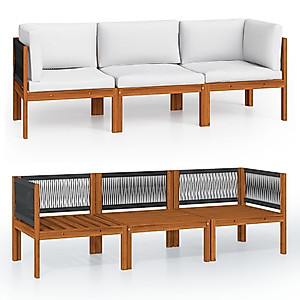 vidaXL 3-Seater Garden Lounge Set with Cushions, Solid Acacia Wood, Rustic, Outdoor Patio Sofa, Easy Assembly, Weather-Resistant Finish, Comfortable Seating
