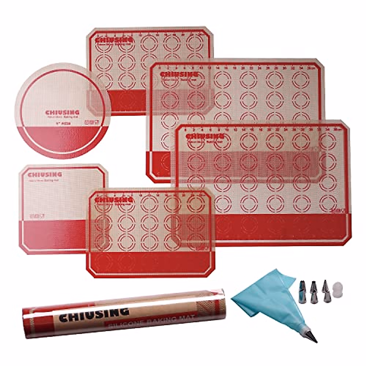 Silicone macaron baking mats with measurements,6 piece BPA free macaron silicone bake pastry mat for cake,cookie,pizza and macaron